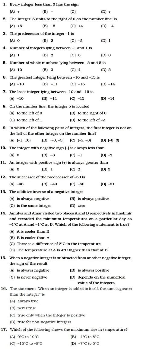 7th grade integers worksheet pdf