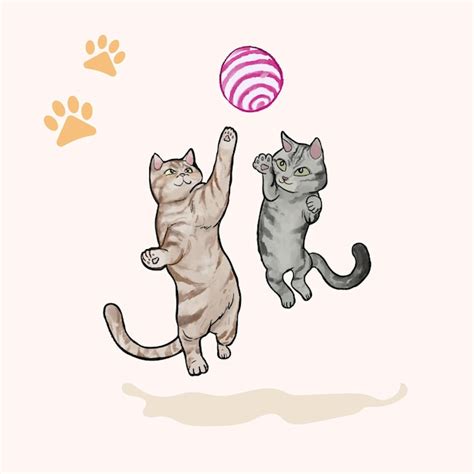 Lindo gato jugando a la pelota ilustración acuarela Vector Premium