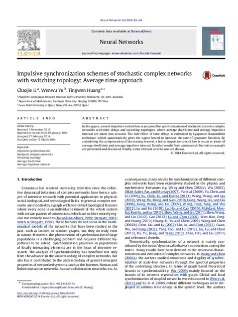 pdf impulsive synchronization schemes of stochastic complex networks with switching topology