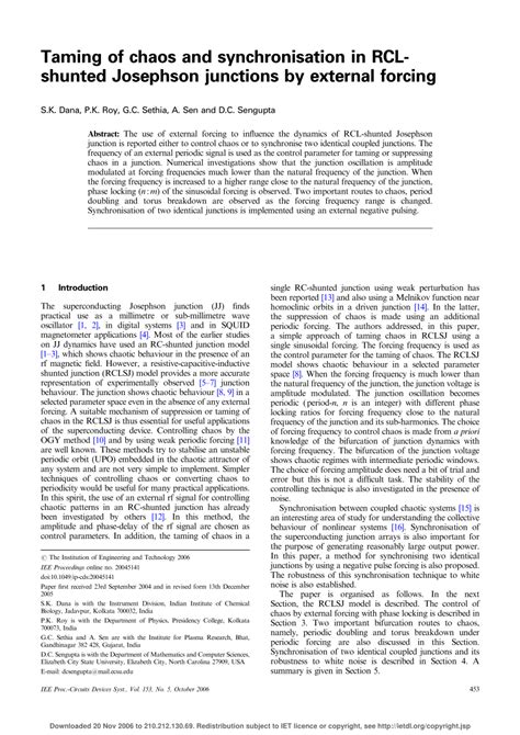 pdf taming of chaos and synchronization in rcl shunted josephson junction by external forcing