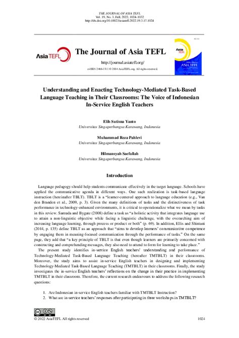 pdf understanding and enacting technology mediated task based language teaching in their