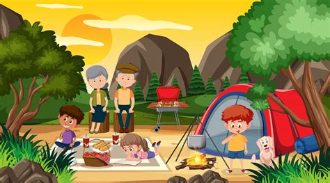 Sc Ne De Pique Nique Et De Camping Avec Une Famille Heureuse