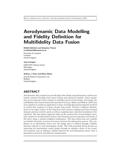 pdf aerodynamic data modelling and fidelity definition for multifidelity data fusion