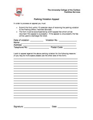 Fillable Online Tru Parking Violation Appeal Date Of Violation Tru