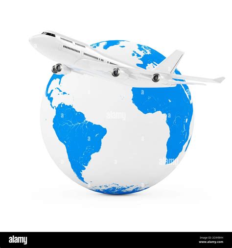 Flying Around The World Concept White Jet Passenger S Airplane Near