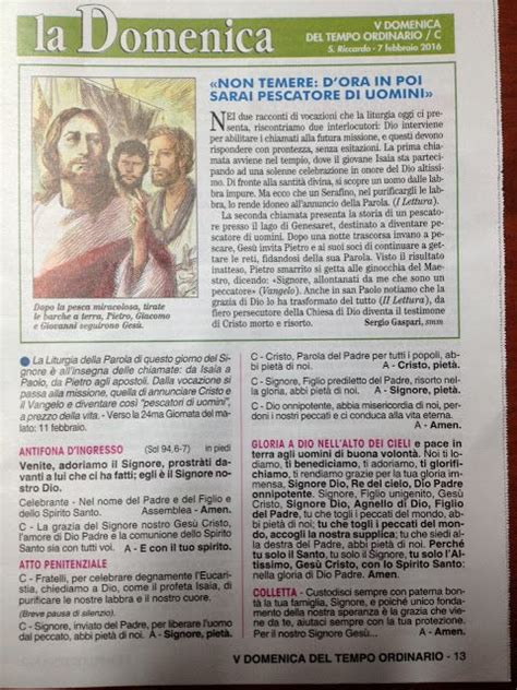 Apostolo Del Vagelo FOGLIETTO DELLA V DOMENICA DEL TEMPO ORDINARIO S