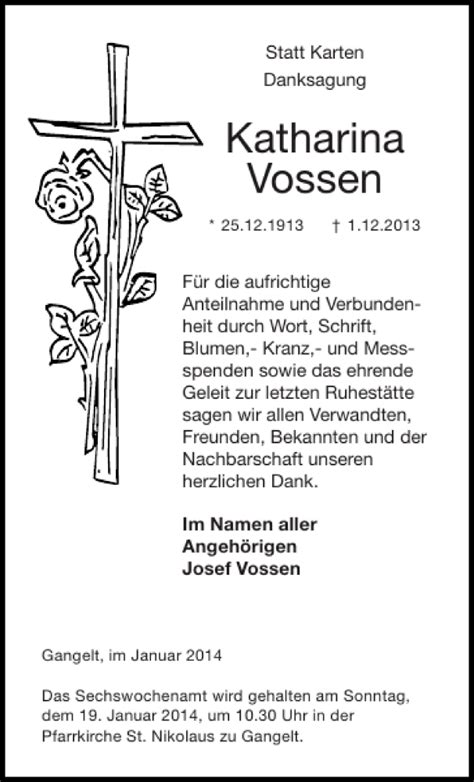 Traueranzeigen Von Katharina Vossen Aachen Gedenkt
