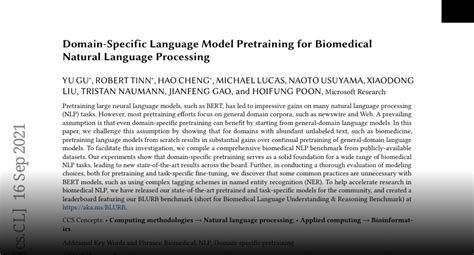 paper page domain specific language model pretraining for biomedical natural language processing