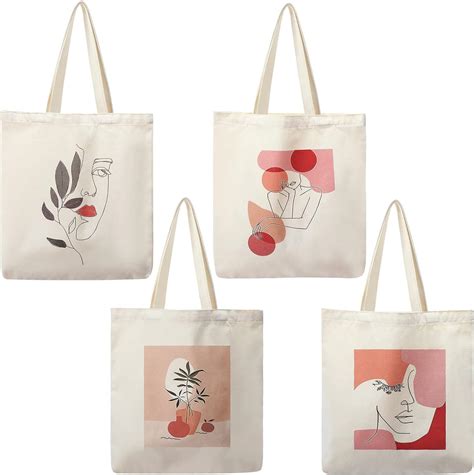 Amazon 4 Pack Canvas Tote Bag Aesthetic Line Art Canvas Bag