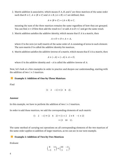 lesson adding and subtracting matrices nagwa