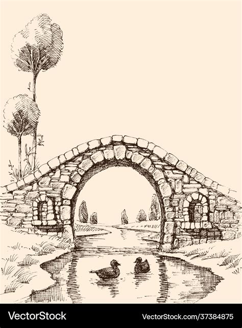 Old Stone Bridge Over River Royalty Free Vector Image