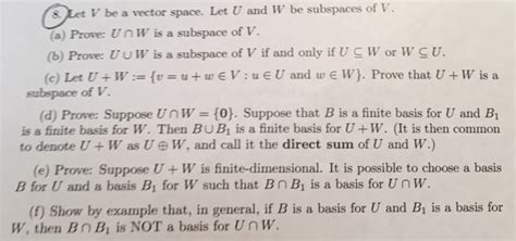 solved let v be a vector space let u and w be subspaces of