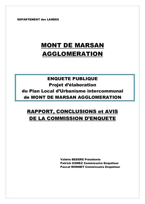 Calaméo Rapport Enquête Publique PLUI MDM Agglomération