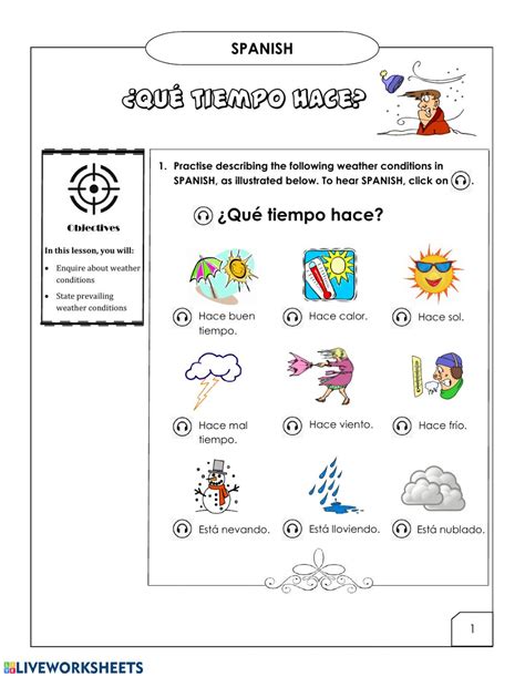 WEATHER Qué tiempo hace worksheet Quizalize
