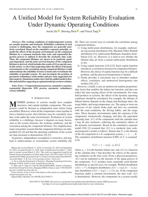 pdf a unified model for system reliability evaluation under dynamic operating conditions
