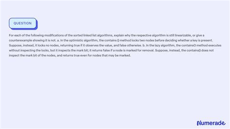 SOLVED For Each Of The Following Modifications Of The Sorted Linked