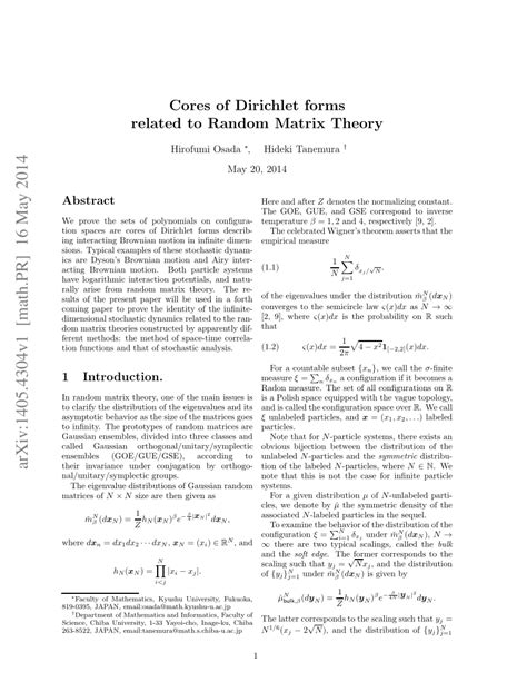 pdf cores of dirichlet forms related to random matrix theory