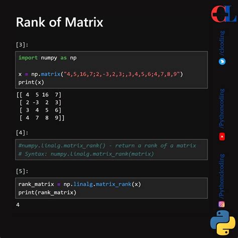 Matrix In Python Determinant Of Matrix Rank Of Matrix Inverse Of A