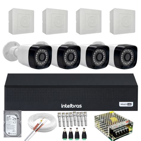 KIT 4 CÂMERAS DE SEGURANÇA HD 1080N BULLET 20 METROS DVR INTELBRAS