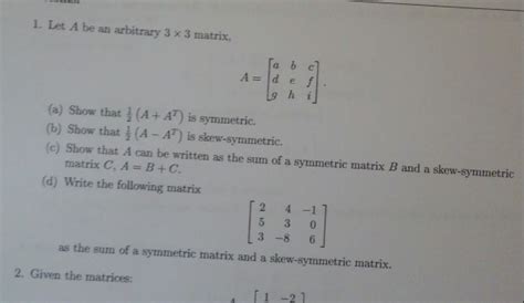 solved 1·let a be an arbitrary 3 3 matrix a b cl a d e f