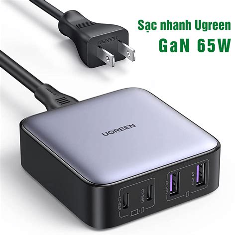 Sạc bàn nhanh GaN 65W USB Type C x2 Type A x2 Ugreen 90735 cao cấp