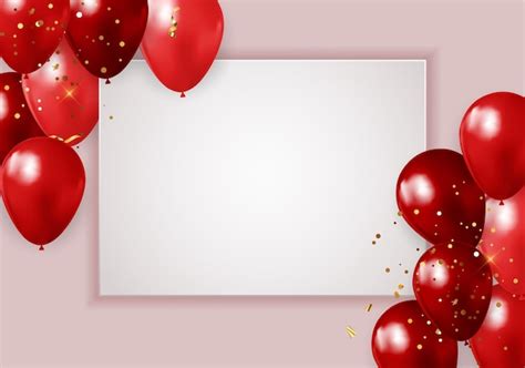 Banner De Feliz Cumplea Os Fiesta Con Marco Y Globos Rojos Realistas