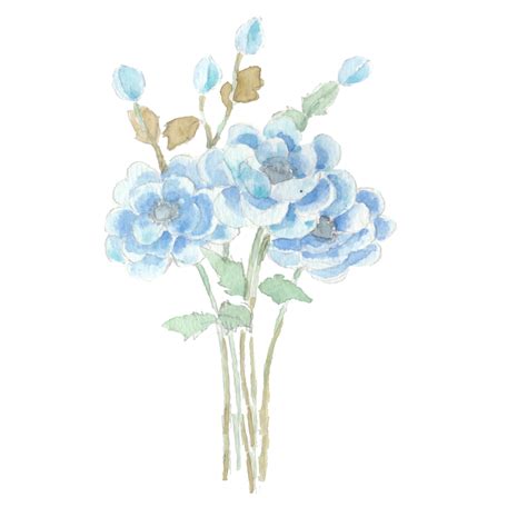 Soft And Light Blue Anemone Watercolor Flower Bouquet Wedding Decor