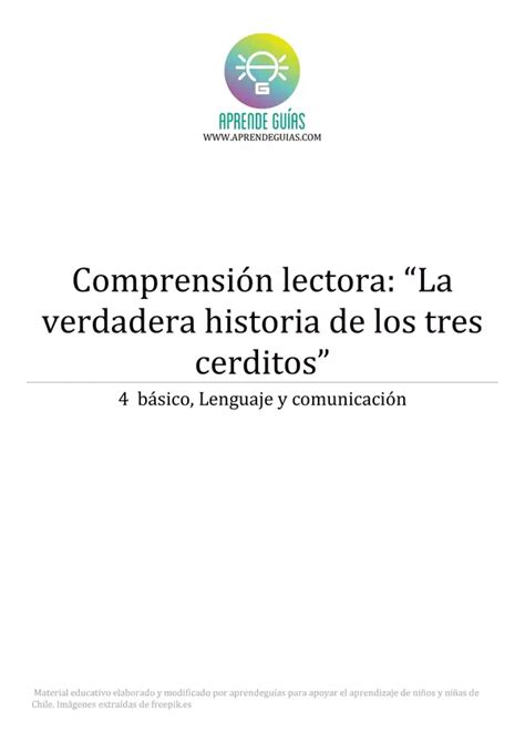Comprensión lectora La verdadera historia de los tres cerditos