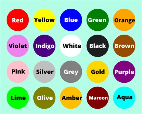 Names Of Colours List Of Colours Names In English Off