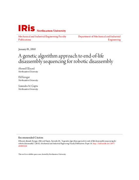 pdf a genetic algorithm approach to end of life disassembly sequencing for robotic disassembly