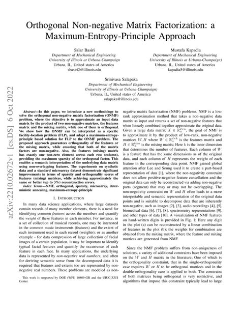 orthogonal non negative matrix factorization a maximum entropy principle approach deepai