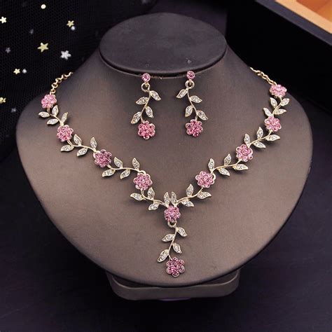 Rhinestone Bride Jewelry Sets For Women Luxury Flower Choker Necklace