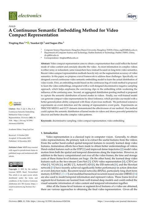 pdf a continuous semantic embedding method for video compact representation