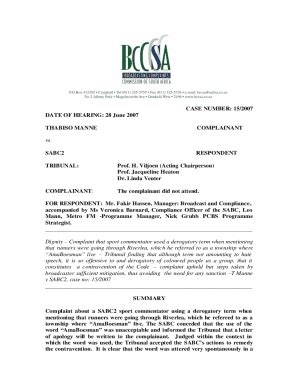 Fillable Online Bccsa Co Viljoen Acting Chairperson Fax Email Print