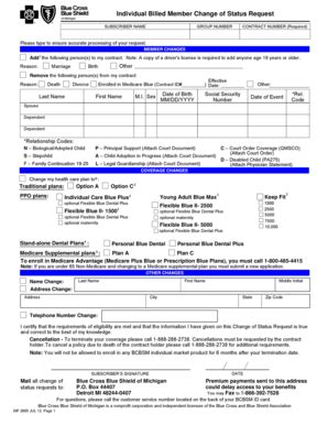 Fillable Online Individual Billed Member Change Of Status Request Form