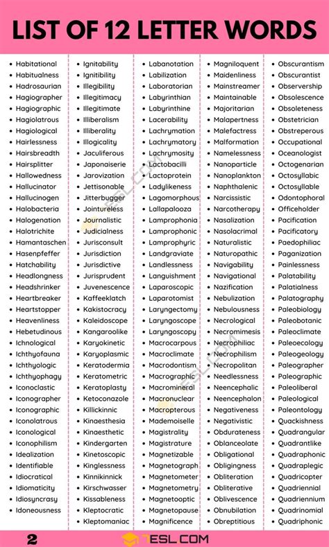 2200 Useful 12 Letter Words From A Z In English 7ESL