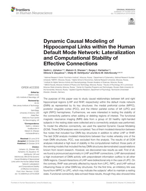 pdf dynamic causal modeling of hippocampal links within the human