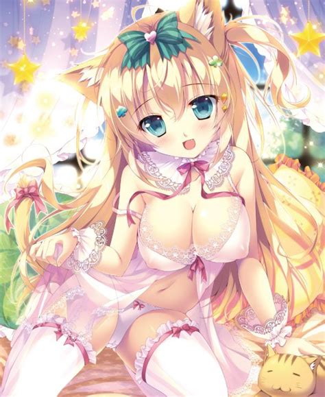 Papel de parede ilustração Loiras cabelo longo Nekomimi Anime