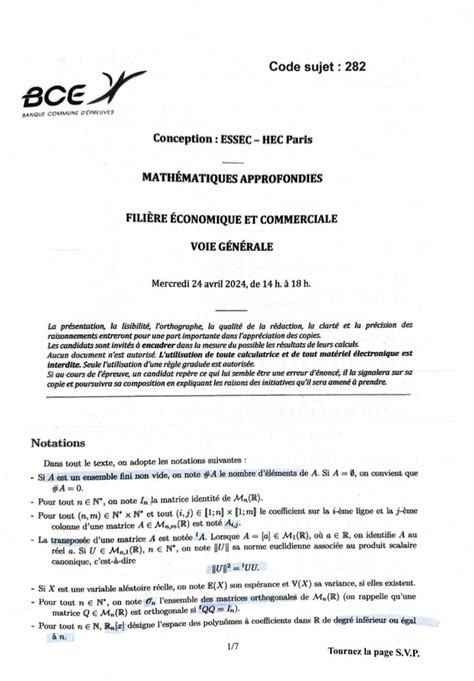 Sujet de Mathématiques Approfondies ESSEC HEC 2024 Mister Prépa