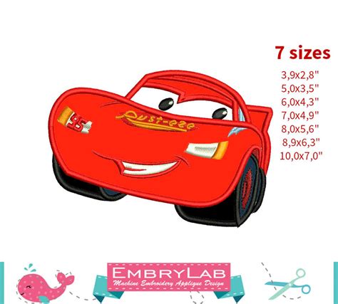 Applique Lightning Mcqueen The Cars Machine Embroidery Etsy