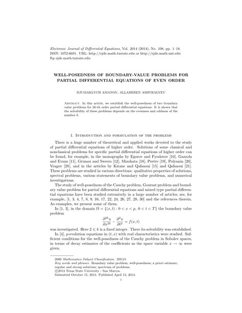 pdf well posedness of boundary value problems for partial diffferential equations of even order