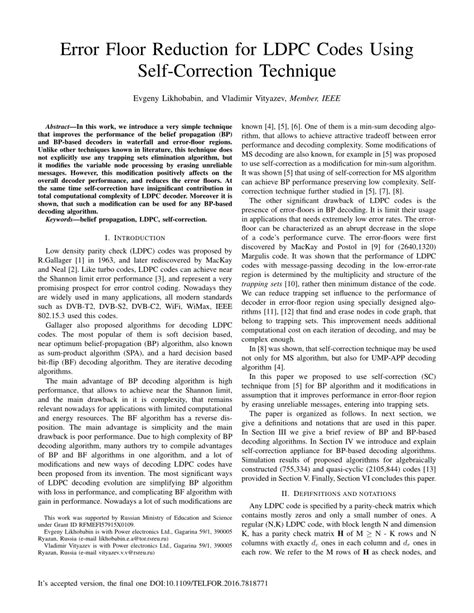 pdf error floor reduction for ldpc codes using self correction technique