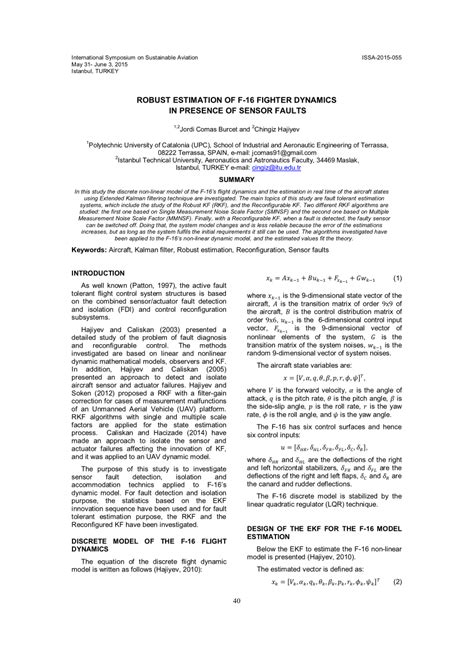 pdf robust estimation of f 16 fighter dynamics in presence of sensor faults
