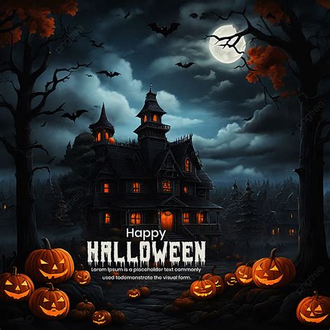 Fondo De Halloween Con Calabazas Y Luna Llena De Casa Embrujada