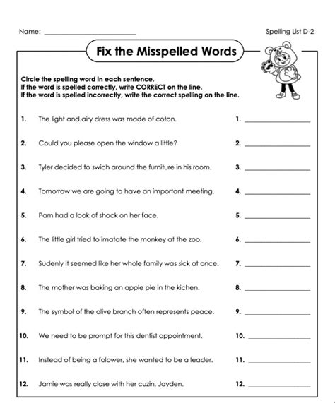 Correct Or Incorrect D Th Grade Worksheet Spelling Worksheets