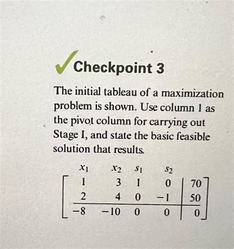 solved the initial tableau of a maximization problem is