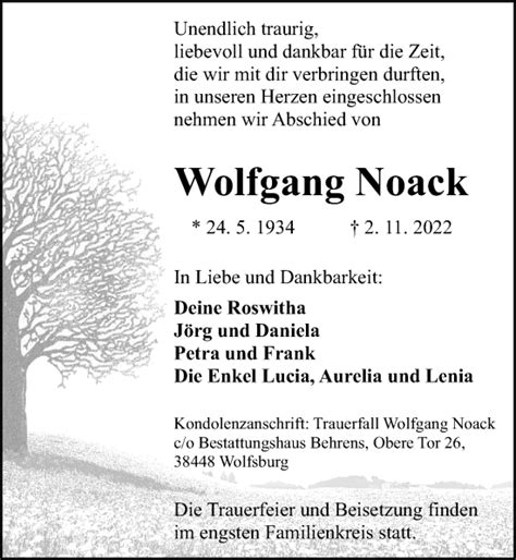 Traueranzeigen Von Wolfgang Noack Trauer Anzeigen De