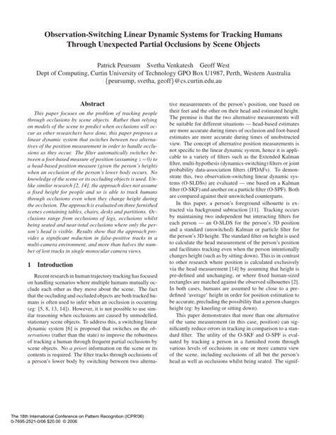 pdf observation switching linear dynamic systems for tracking humans through unexpected