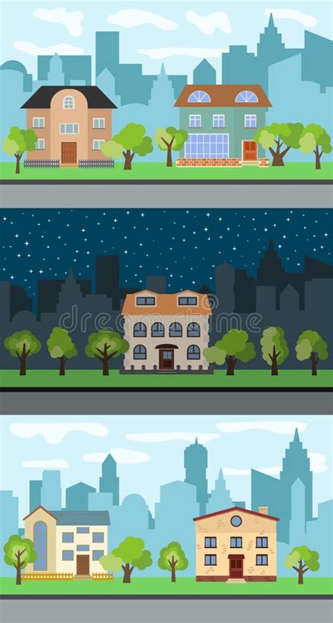 Sistema De Tres Ejemplos Del Vector De La Calle De La Ciudad