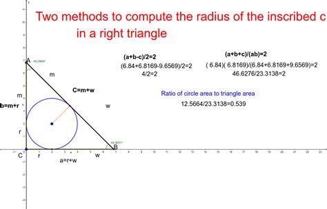 an inscribed circle in a right triangle geogebra